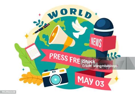 세계 언론 자유의 날 벡터 일러스트 레이 션 5 월 3 일 뉴스 마이크와 신문 플랫 만화 배경에서 말할 권리 5월에 대한 스톡 벡터 아트 및 기타 이미지 Istock