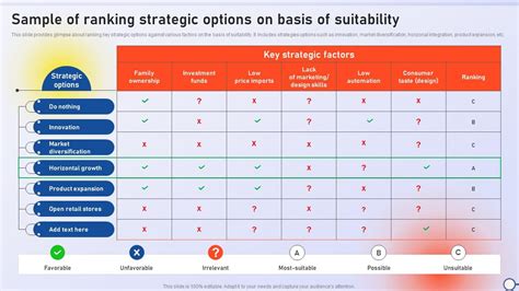 Sample Of Ranking Strategic Options On Basis Minimizing Risk And Enhancing Performance Strategy