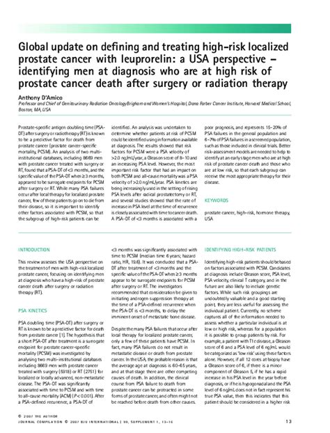 Pdf Identifying High Risk Localized Prostate Cancer