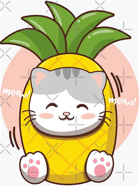 Cute Pineapple Cat Sticker For Sale By Sthyouneed Redbubble