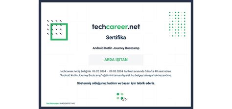 Tarafından Düzenlen Android Kotlin Journey Bootcampini Başarıyla Tamamladığımı