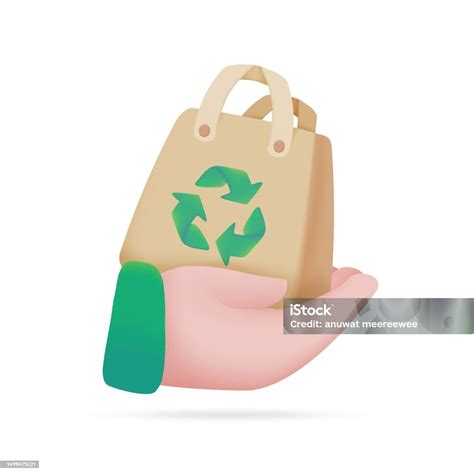 재활용 종이 봉지를 들고 있는 손은 지구를 위한 플라스틱 감소 개념입니다 3d 그림입니다 가방에 대한 스톡 벡터 아트 및 기타 이미지 Istock