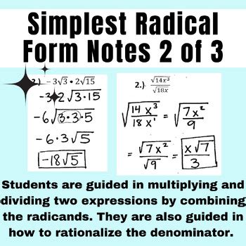 Simplest Radical Form Simplifying Radicals Part 2 Of 3 Guided Notes