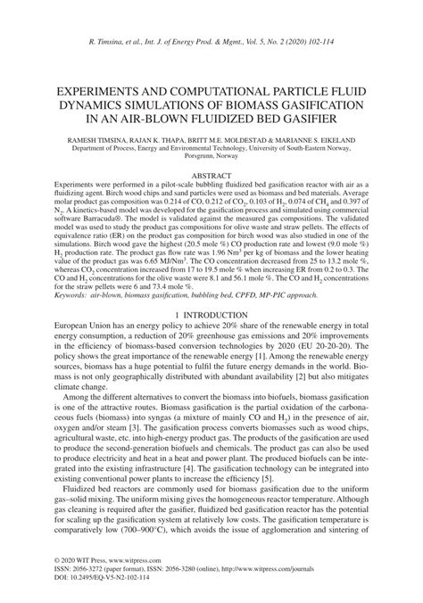 Pdf Experiments And Computational Particle Fluid Dynamics Simulations