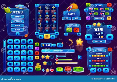Galaxy Space Game Interface Ui Game Buttons Set Stock Vector Illustration Of Star Button
