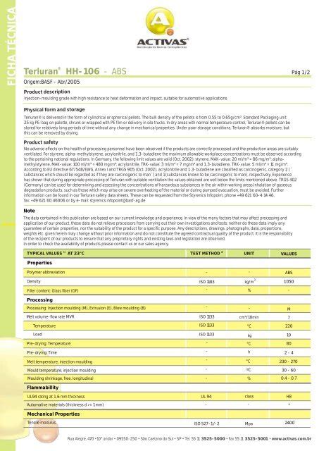 FICHA TÃ CNICA Activas