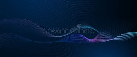 Vector Element Abstract Wave Line Particle Dot Pattern Neon Light On Dark Blue Gradient