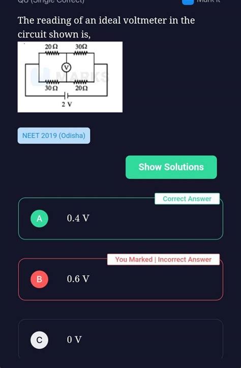 The Reading Of An Ideal Voltmeter In The Circuit Shown Is Neet 2019 Odi