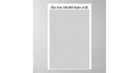 The First 100 000 Digits Of Pi Poster Zazzle