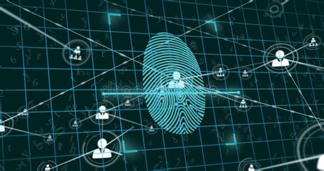 Image Of Biometric Fingerprint Network Of Connections With Icons And