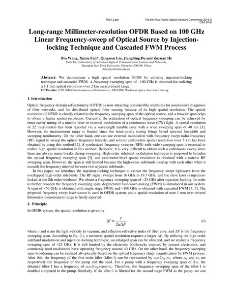 Pdf Long Range Millimeter Resolution Ofdr Based On 100 Ghz Linear Frequency Sweep Of Optical