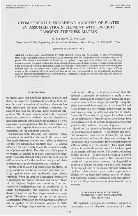 PDF Geometrically Nonlinear Analysis Of Plates By Assumed Strain Element With Explicit Tangent