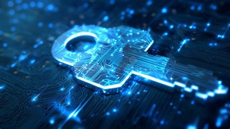 A Digital Key Silhouette On A Circuit Board Representing Cybersecurity And Encryption Stock
