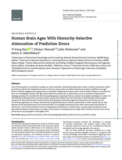 Pdf Human Brain Ages With Hierarchy Selective Attenuation Of Prediction Errors