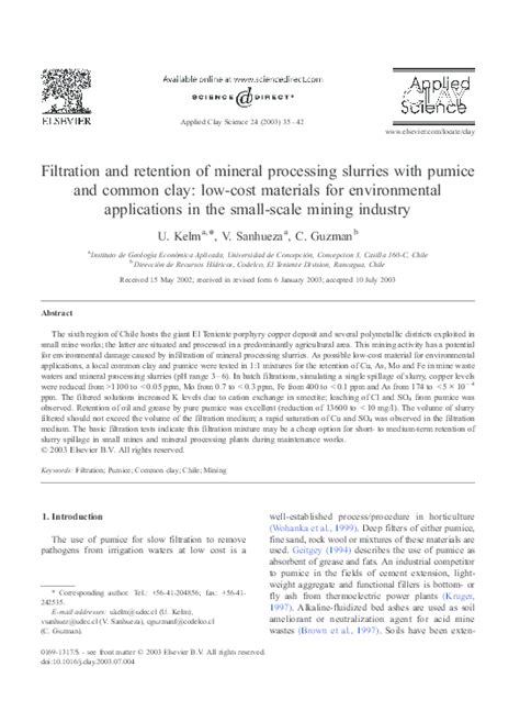 Pdf Filtration And Retention Of Mineral Processing Slurries With
