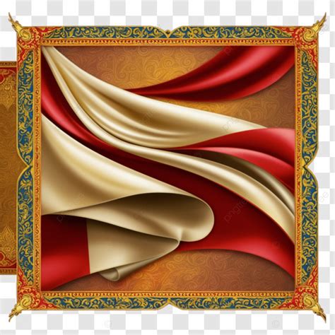 3d 태국에서 영감을 받은 복고풍 프레임 패턴은 금색 액센트와 진한 빨간색 톤으로 장식된 이국적인 테두리와 깃발을 연상시키는 고급스러운 리본 같은 디자인으로 보완됩니다