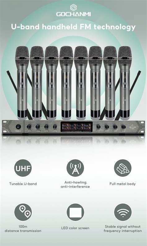 Ufh Uhf Wireless Conference Mic System 8ch Gooseneck Anti Interference 100m For Boardroom