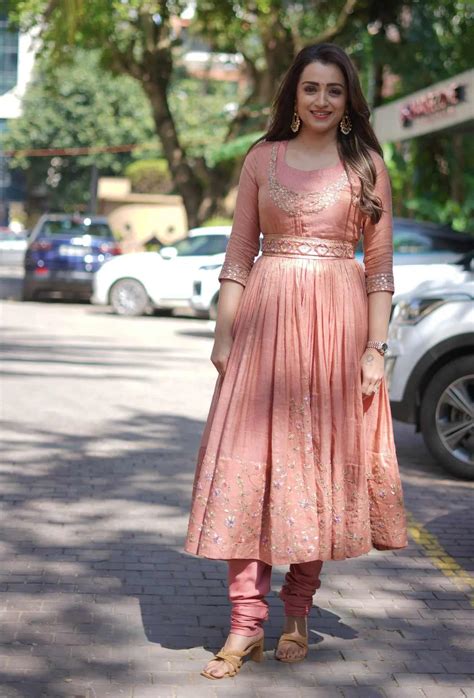 Trisha Krishnan Gets Papped In Peach Anarkali At Ponniyin Selvan I Press Meet