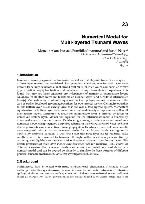 Pdf Numerical Model For Multi Layered Tsunami Waves