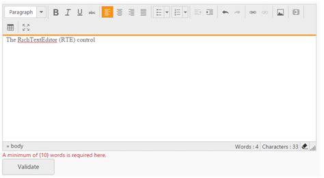 Validation In Richtexteditor Widget For Syncfusion Essential Aspnet Mvc