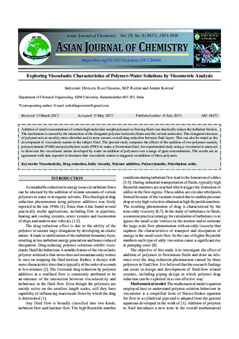 Pdf Exploring Viscoelastic Characteristics Of Polymer Water Solutions By Viscometric Analysis