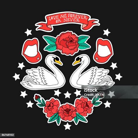 발렌타인 하루입니다 티셔츠에 인쇄 및 기타 자료입니다 스티커 핀 패치 및 만화에서 필기 노트 컬렉션 집합입니다 벡터 일러스트 레이 션 1990 1999 년에 대한 스톡 벡터