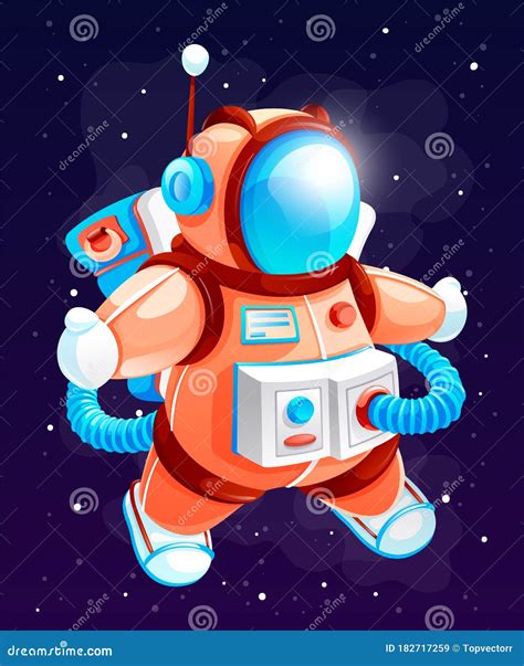 Cartoon Astronaut Vector Illustration Cosmonaut In Outer Space Colorful Spaceman In A