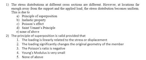 Solved 1 The Stress Distributions At Different Cross