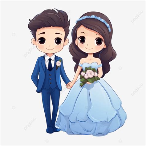 Cute Cartoon Wedding Couple In Blue Suit And Dress Wedding Clipart Cute Clipart Dress Clipart