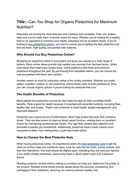 Ppt Can You Shop For Organic Pistachios For Maximum Nutrition Powerpoint Presentation Id