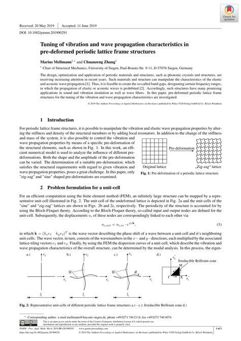 Pdf Tuning Of Vibration And Wave Propagation Characteristics In Pre‐deformed Periodic Lattice