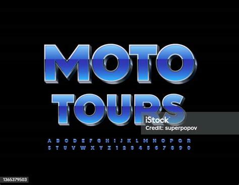 벡터 세련된 배너 모토 투어 파란색 및 금속 알파벳 문자 및 숫자 세트 강철에 대한 스톡 벡터 아트 및 기타 이미지 강철 관광 관광객 Istock