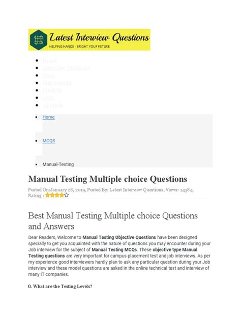 Best Manual Testing Multiple Choice Questions And Answers Pdf