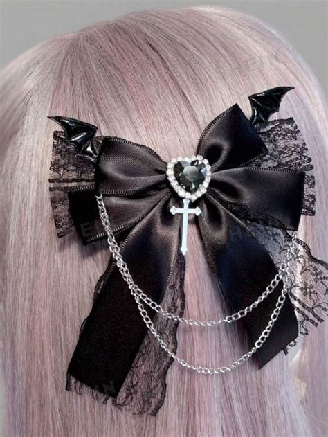Romwe Goth 1pc Elegant And Cute Bowknot Devil Dark Style Hair Clip Goth