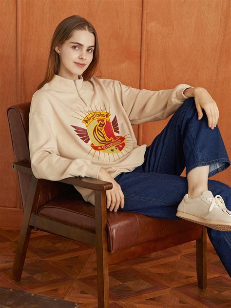 Harry Potter X Shein Letter Graphic Half Zip Sweatshirt Shein Usa