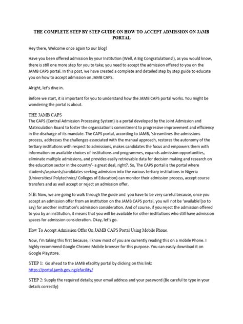 Complete Step By Step Guide On How To Accept Admission On Jamb Portal Pdf Password Computing