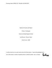 Speed Of Sound Lab Report Docx Running Head SPEED OF SOUND LAB REPORT Speed Of Sound Lab