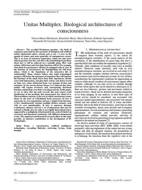 Unitas Multiplex Biological Architecture Pdf Consciousness