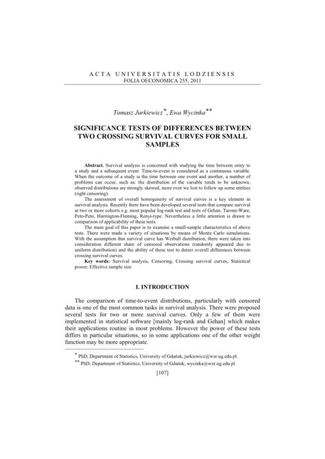 Pdf Significance Tests Of Differences Between Two Crossing Survival