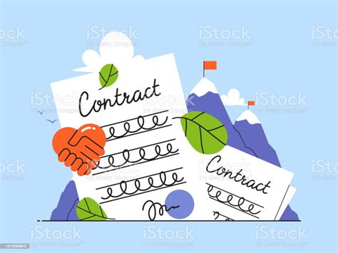 Contract Documents With Signature And Stamp Flat Style Vector