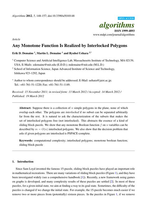 Pdf Any Monotone Function Is Realized By Interlocked Polygons