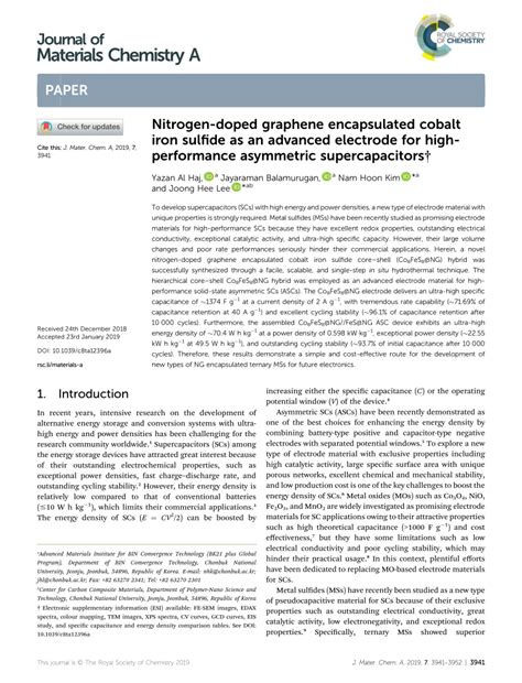 Pdf Nitrogen Doped Graphene Encapsulated Cobalt Iron Sulfide As An