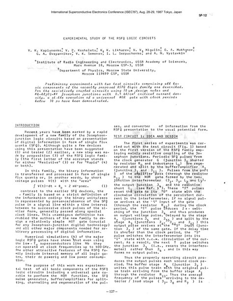 PDF EXPERIMENTAL STUDY OF THE RSFQ LOGIC CIRCUITS