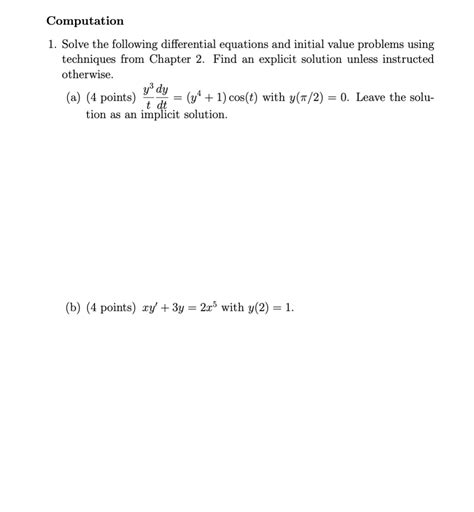 Solved ComputationSolve The Following Differential Equations Chegg