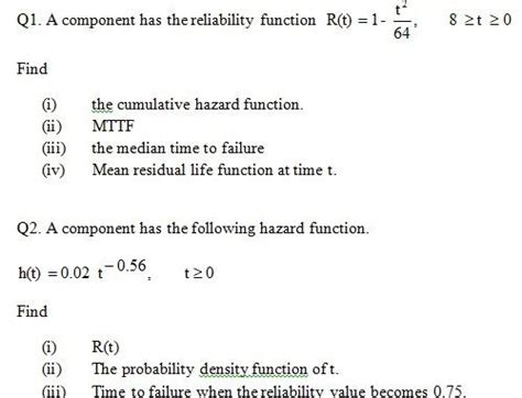 solved 8 t 0 q1 a component has the reliability function
