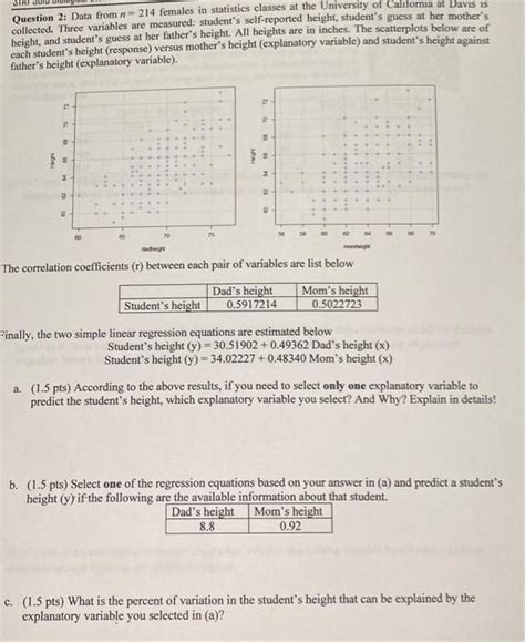 Solved Question 2 Data From N214 Females In Statistics