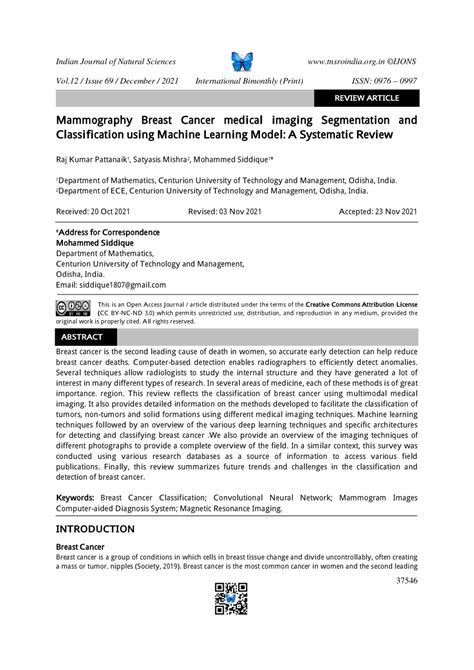 PDF Mammography Breast Cancer Medical Imaging Segmentation And Classification Using Machine