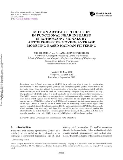 Pdf Motion Artifact Reduction In Functional Near Infrared Spectroscopy Signals By