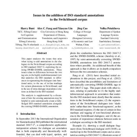 Issues In The Addition Of Iso Standard Annotations To The Switchboard Corpus Acl Anthology
