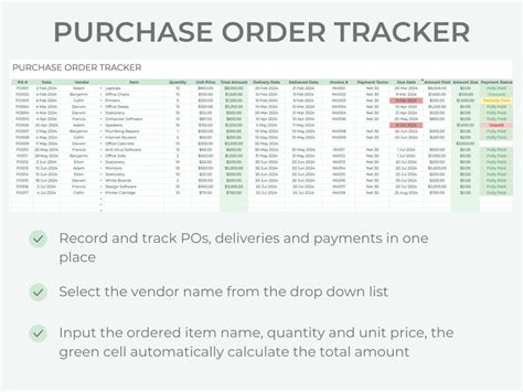 Purchase Order Tracker Spreadsheet Track Orders Deliveries